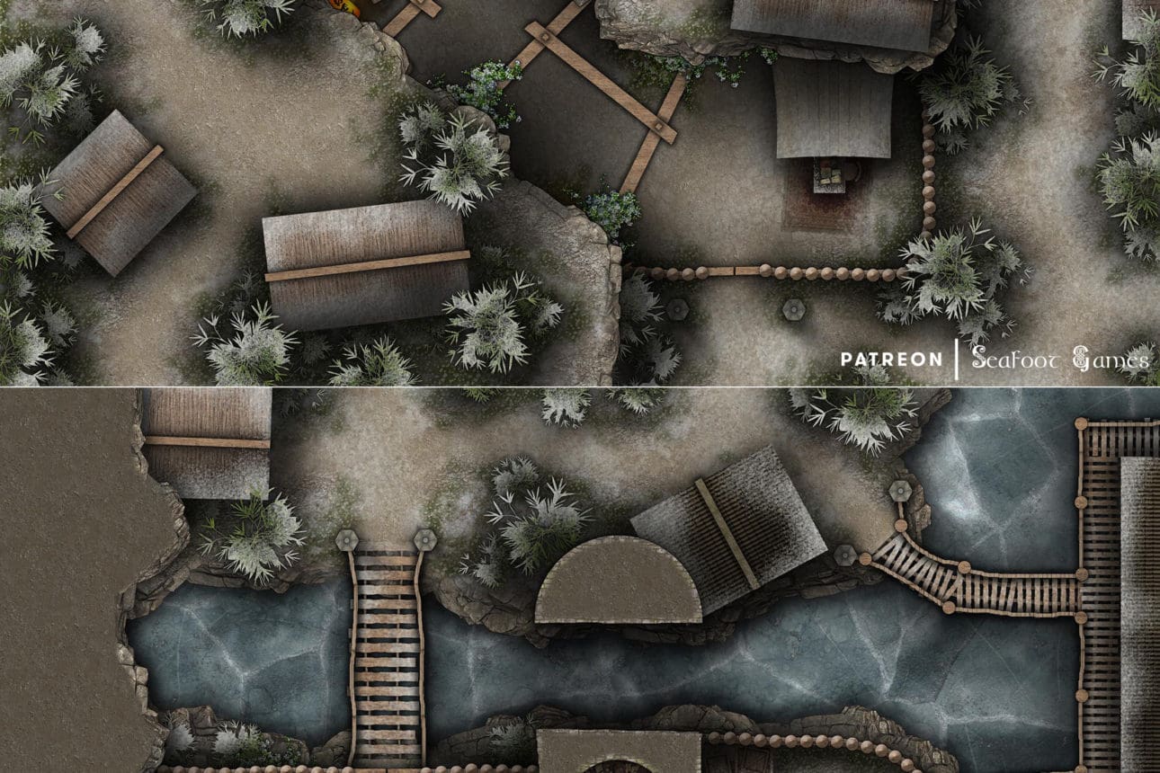 Free Multi-Level D&D Battlemap – Izumi’s Winter Japanese Village