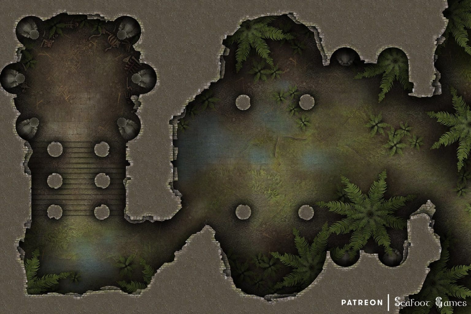 Free TTRPG Battlemap – Temple Boneyard • Seafoot Games
