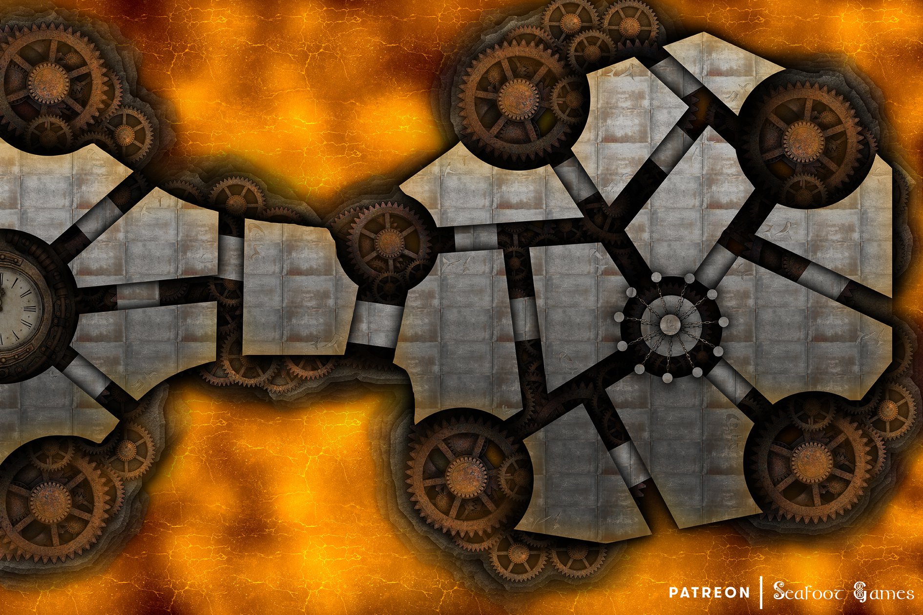 Free TTRPG Battlemap – Clockwork City Prison • Seafoot Games