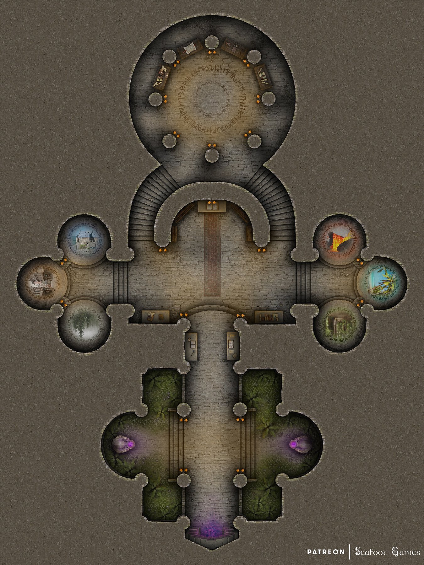 Free TTRPG Battlemap – Wizard’s Portal Sanctuary • Seafoot Games