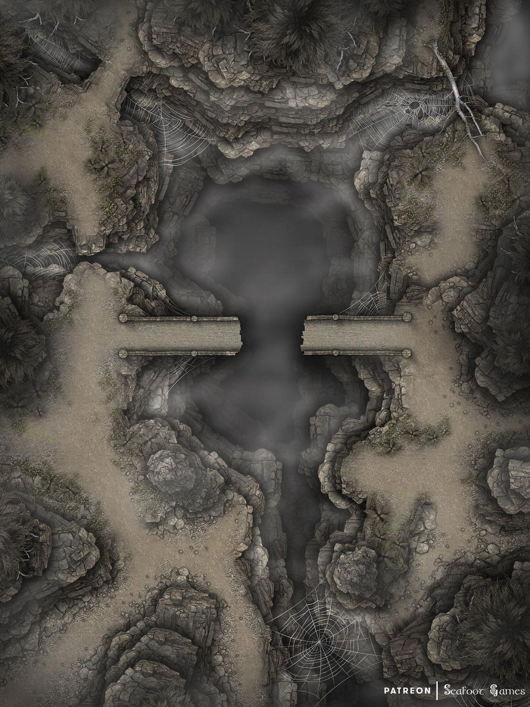 Free TTRPG Battlemap – Bleakbarrow’s Broken Bridge • Seafoot Games