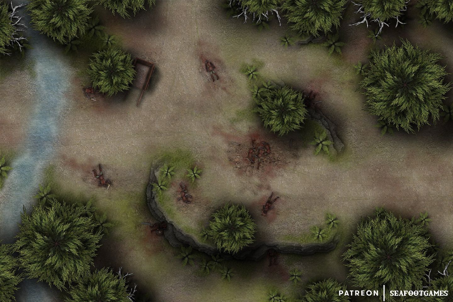 Free TTRPG Battlemap – Forest Ambush • Seafoot Games