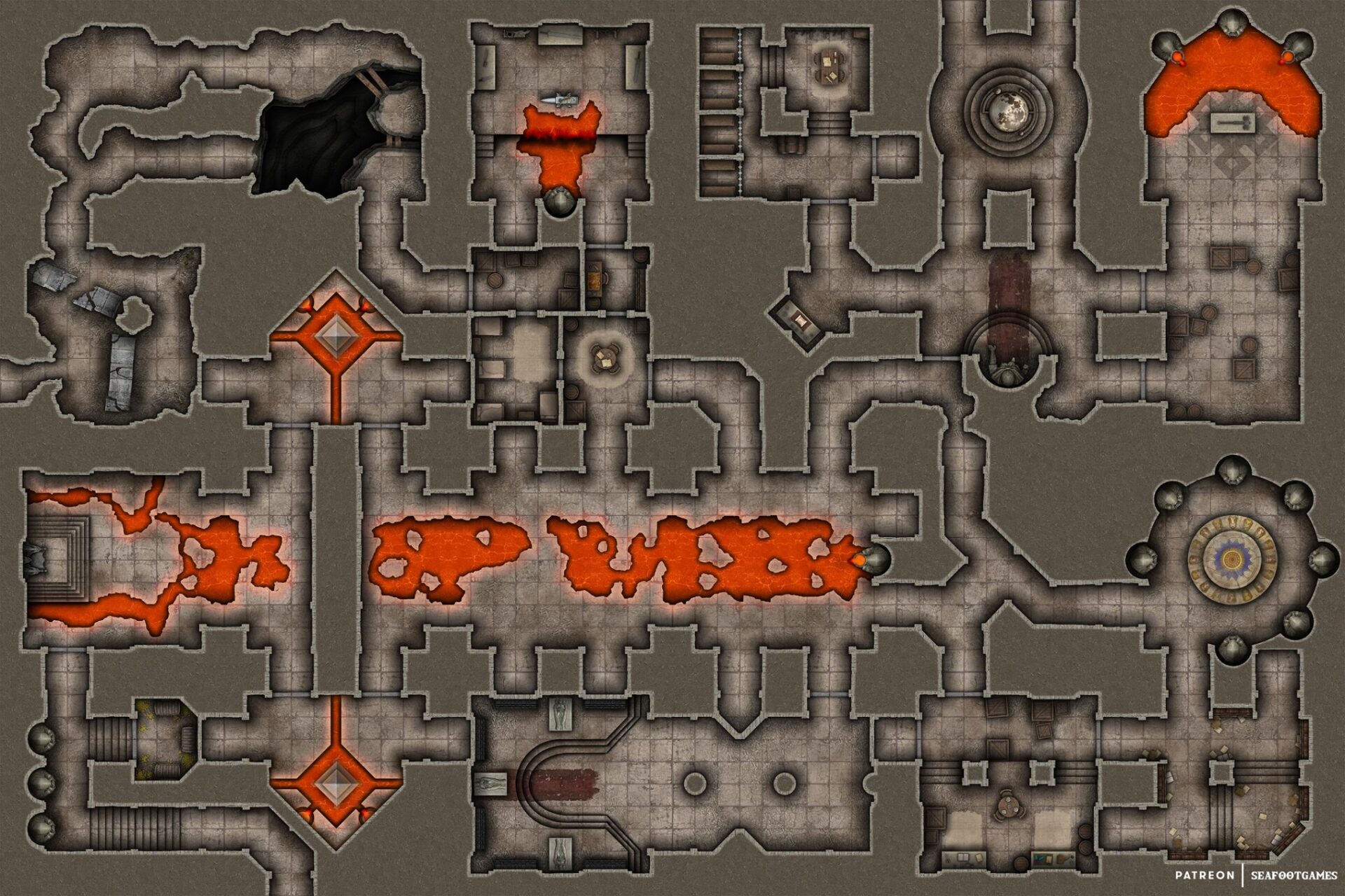 Free TTRPG Battlemap – The Ruined City of Azraga’ool • Seafoot Games