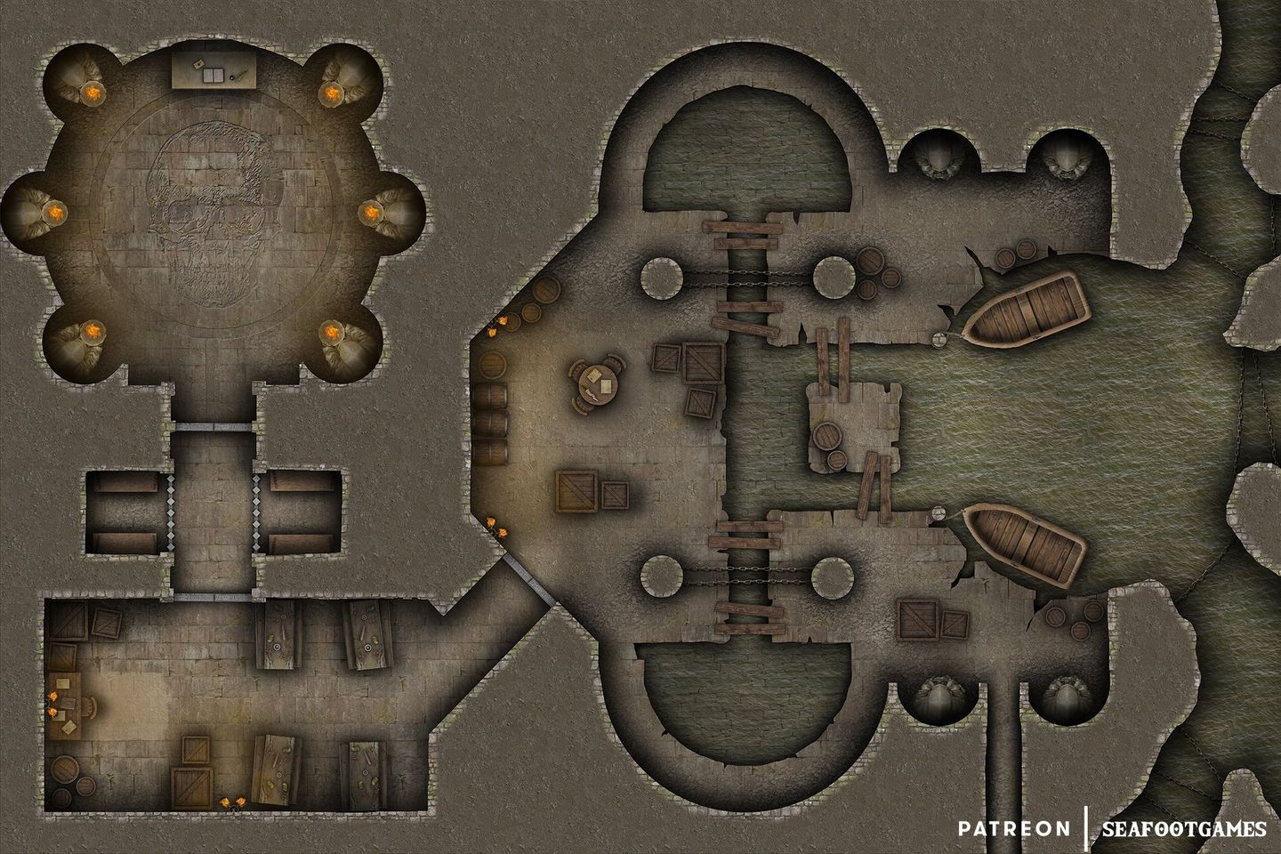 Free D&D Battlemap – Undercity Cult Temple • Seafoot Games