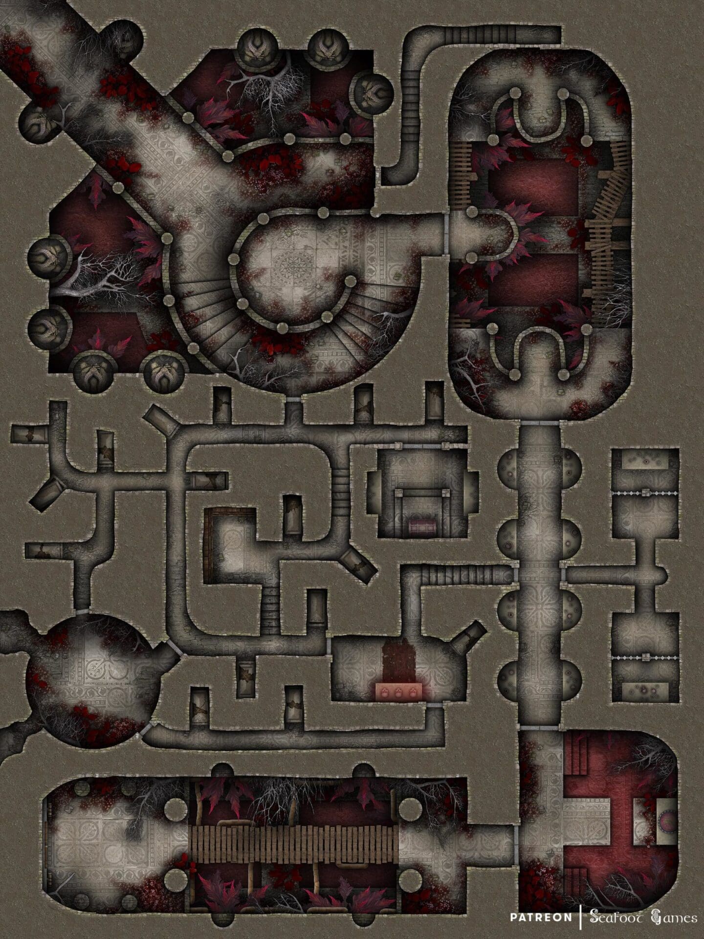 Free TTRPG Battlemap – Corrupted Temple of Reflection • Seafoot Games