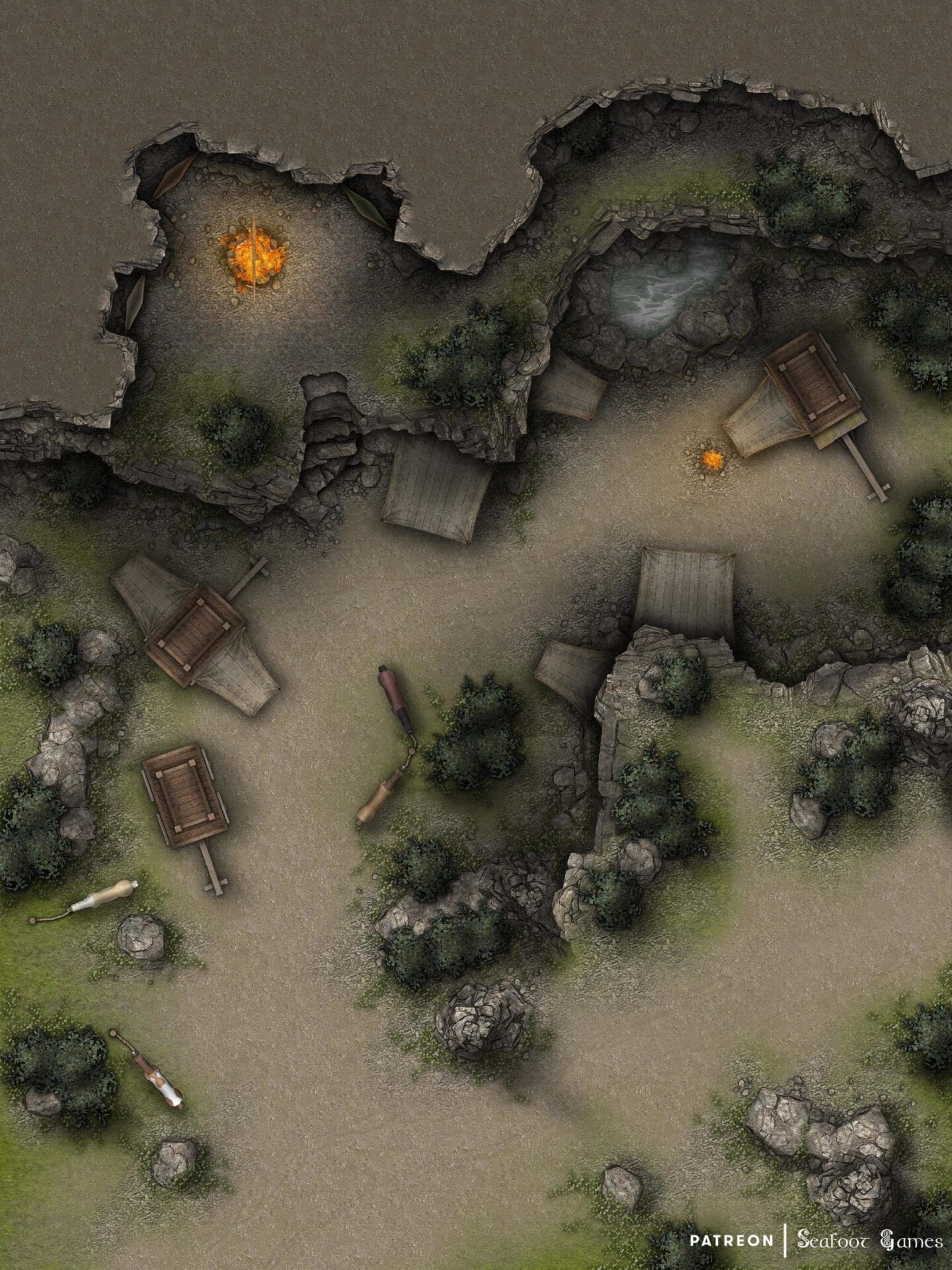 Free TTRPG Battlemap – Plains Caravan Camp • Seafoot Games