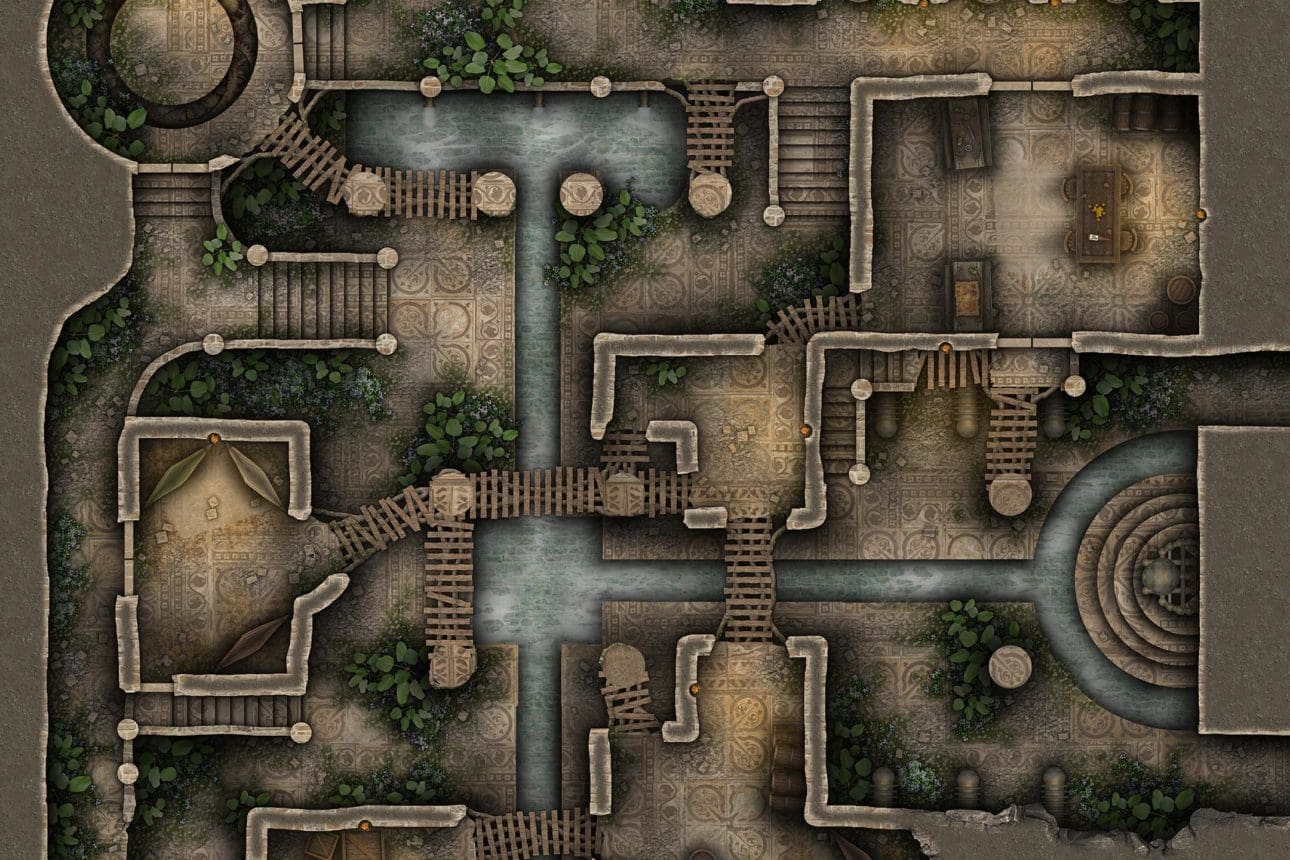 Free TTRPG Battlemap – Ancient Jungle Temple Machine • Seafoot Games