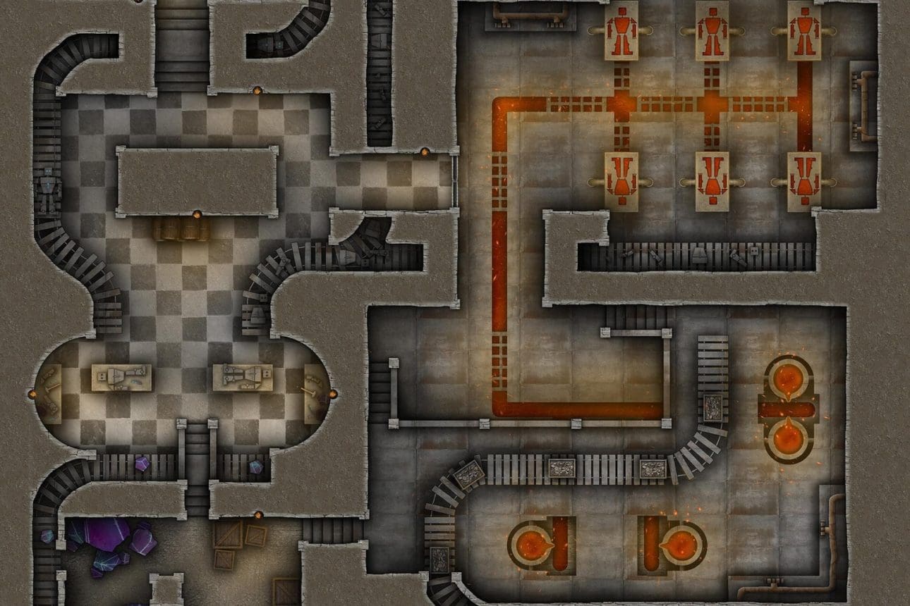 Free TTRPG Battlemap – Golem Factory • Seafoot Games