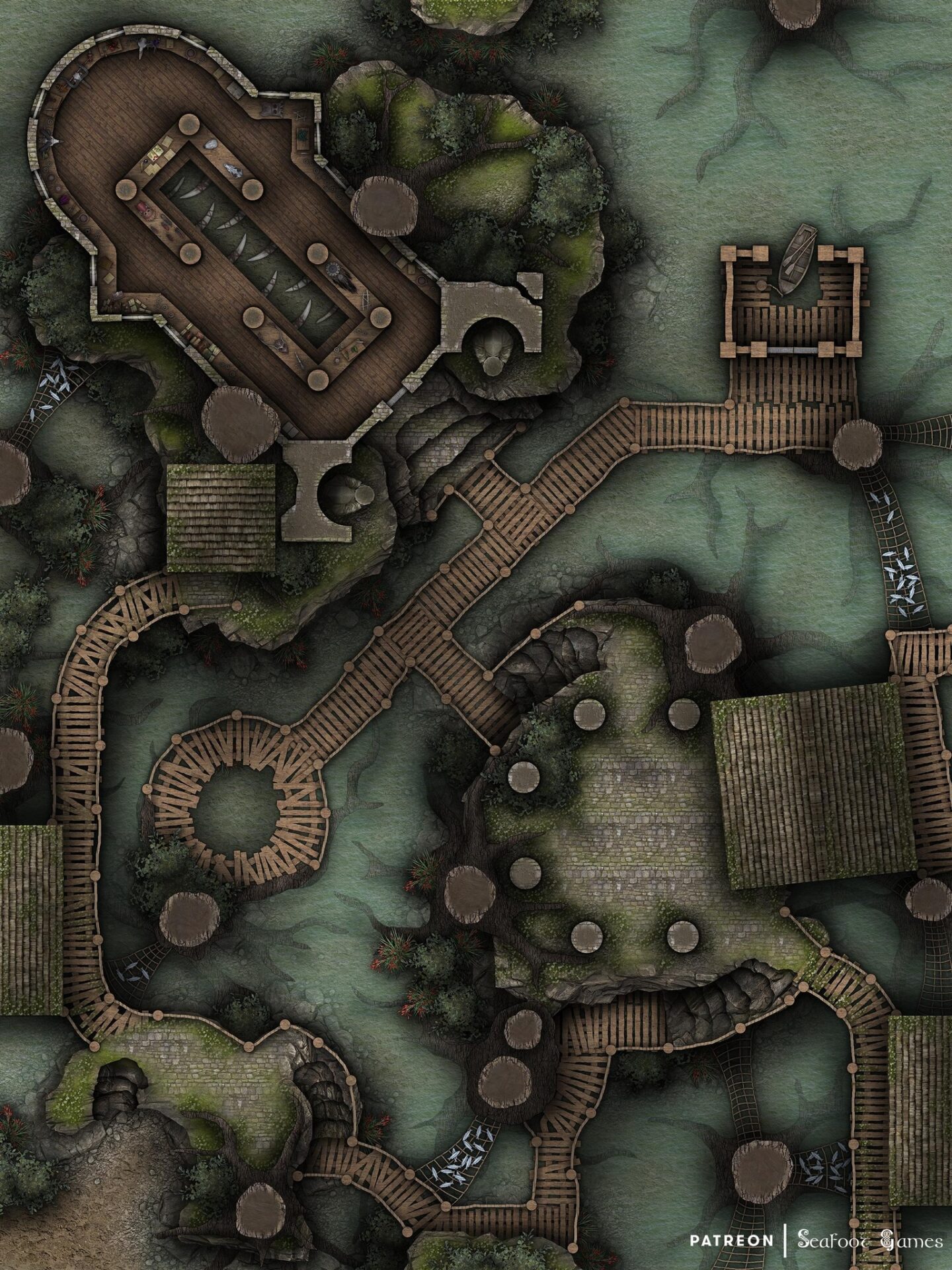 Free D&D Battlemap – Mangrove Swamp Fishing Village • Seafoot Games