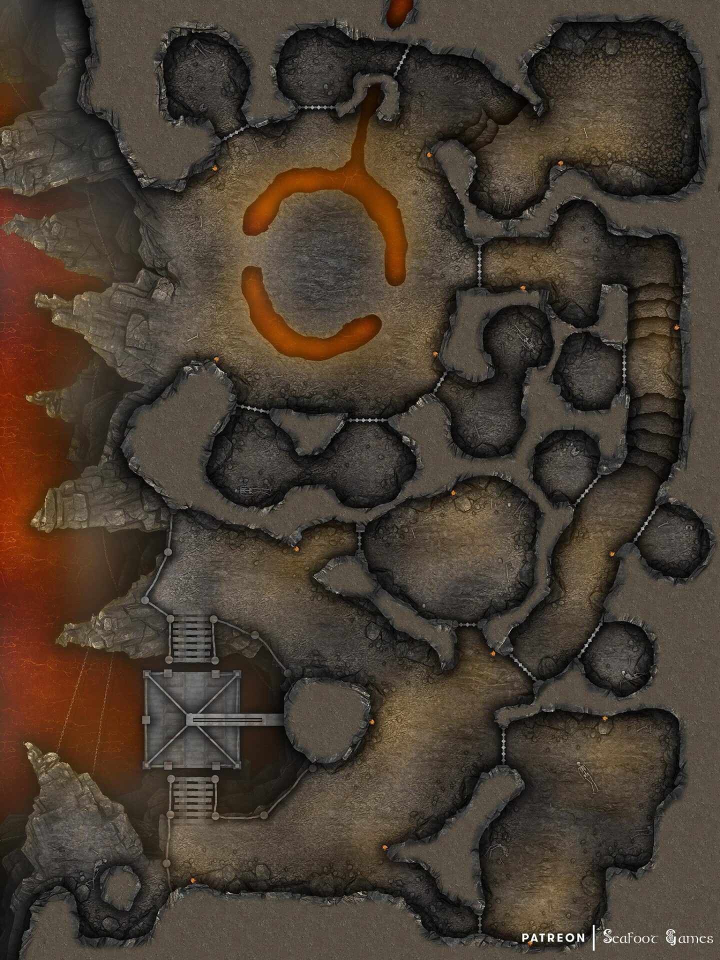 Free TTRPG Battlemap – Burning Maximum-Security Prison • Seafoot Games