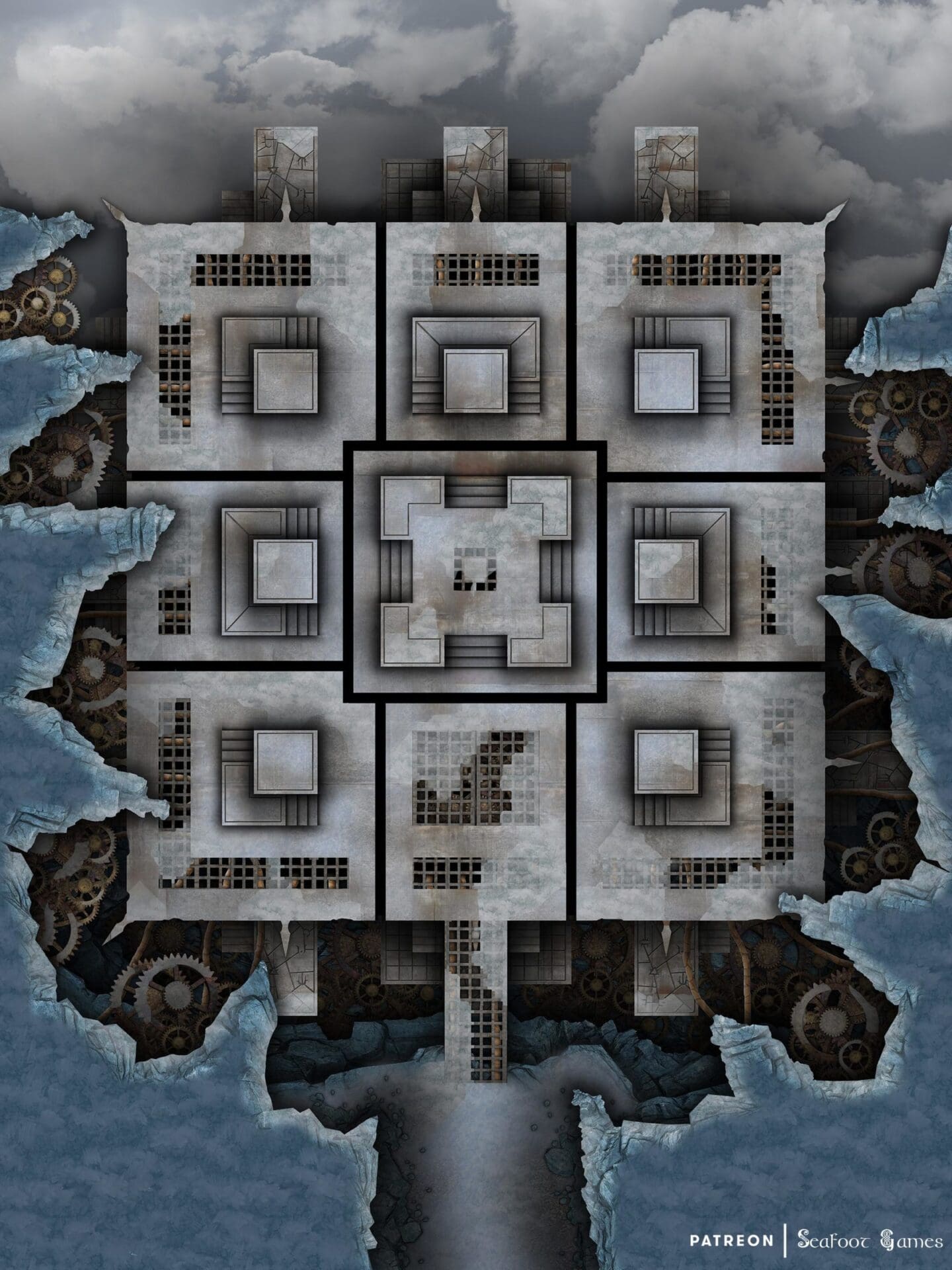 Free TTRPG Battlemap with Adventure – Frozen Alien Machine
