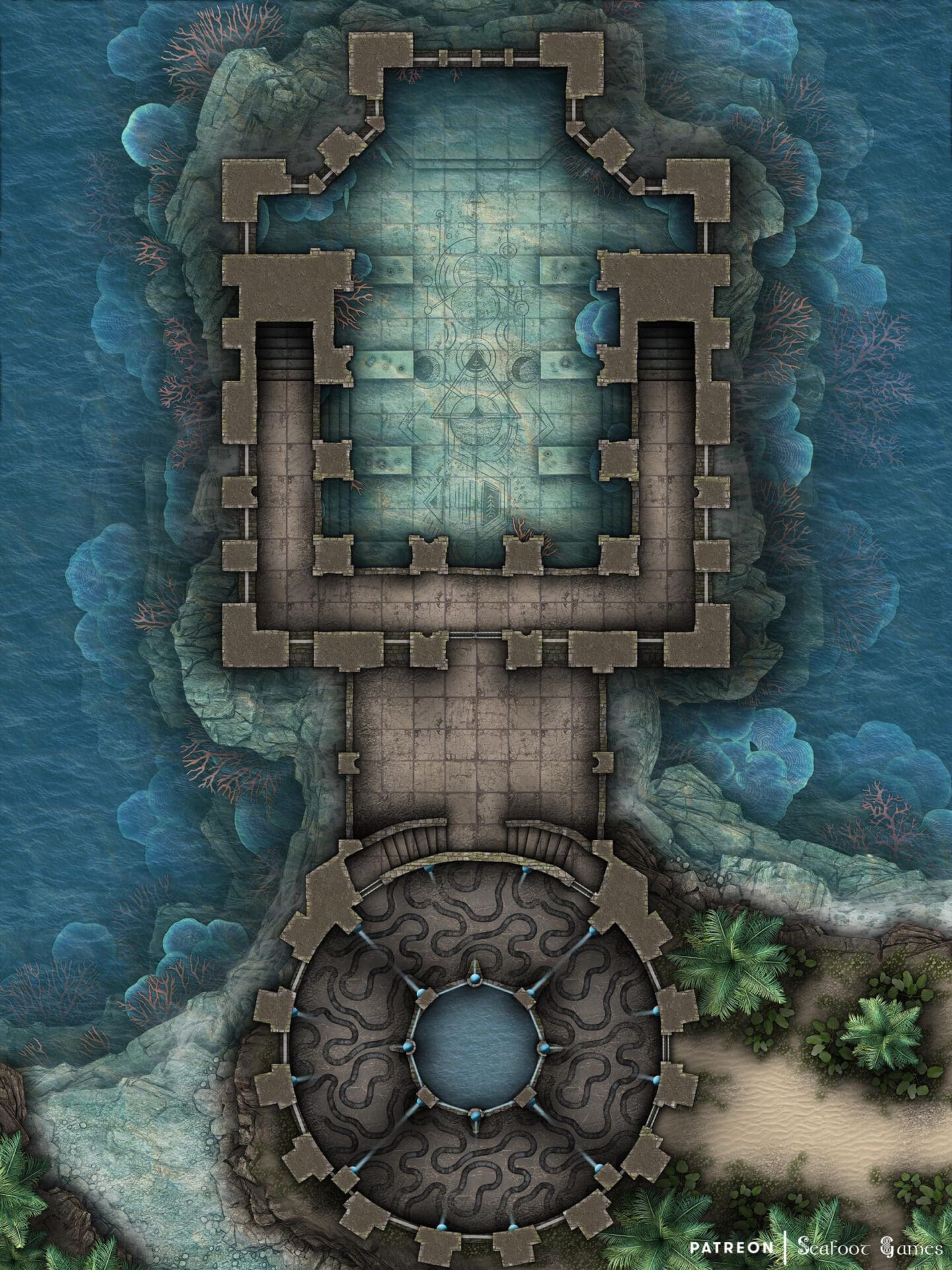 Free Multi-Level D&D Battlemap with Adventure – Sunken Coastal Temple