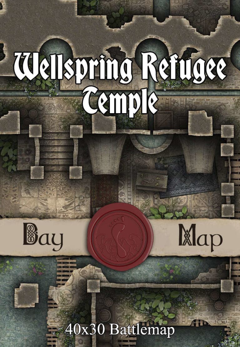 Wellspring Refugee Temple 40x30 DnD Battlemap with Adventure