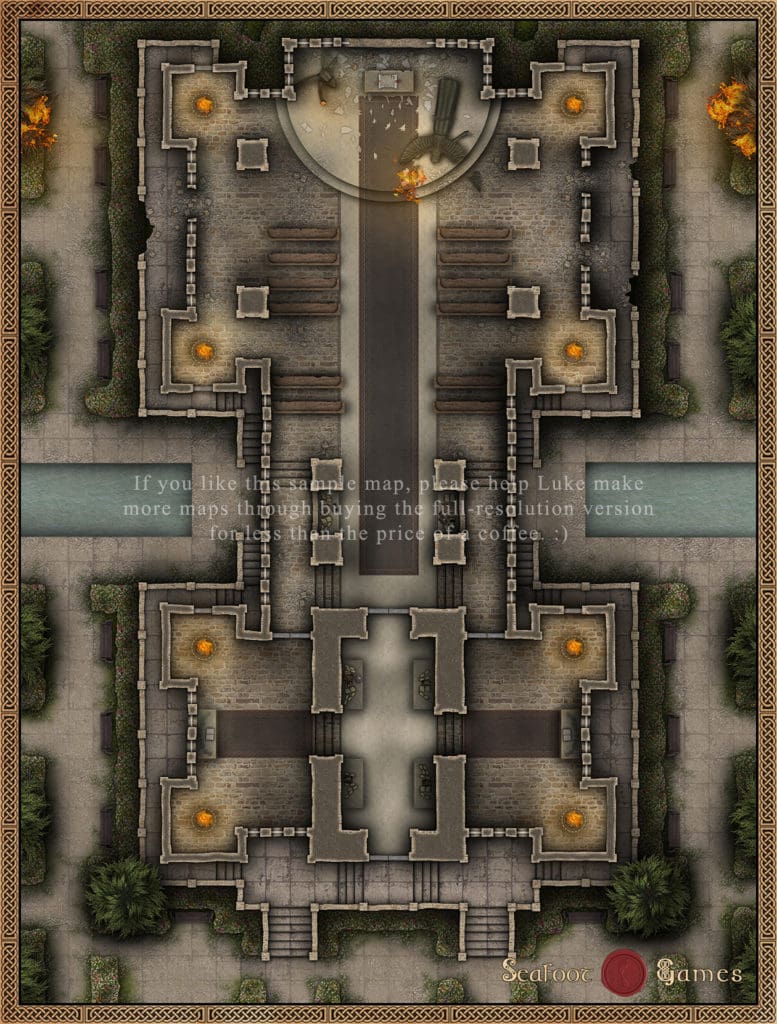 Attacked Temple of the Eternal Flame 40x30 DnD Battlemap with Adventure ...