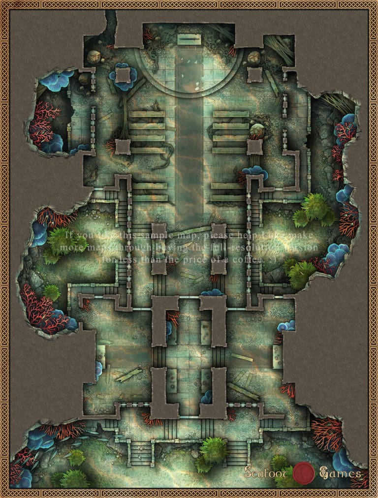 Infested Underwater Temple Ruins 40x30 DnD Battlemap with Adventure ...