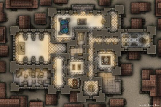 City Museum Free 60x40 DnD Battlemap & Adventure • Seafoot Games