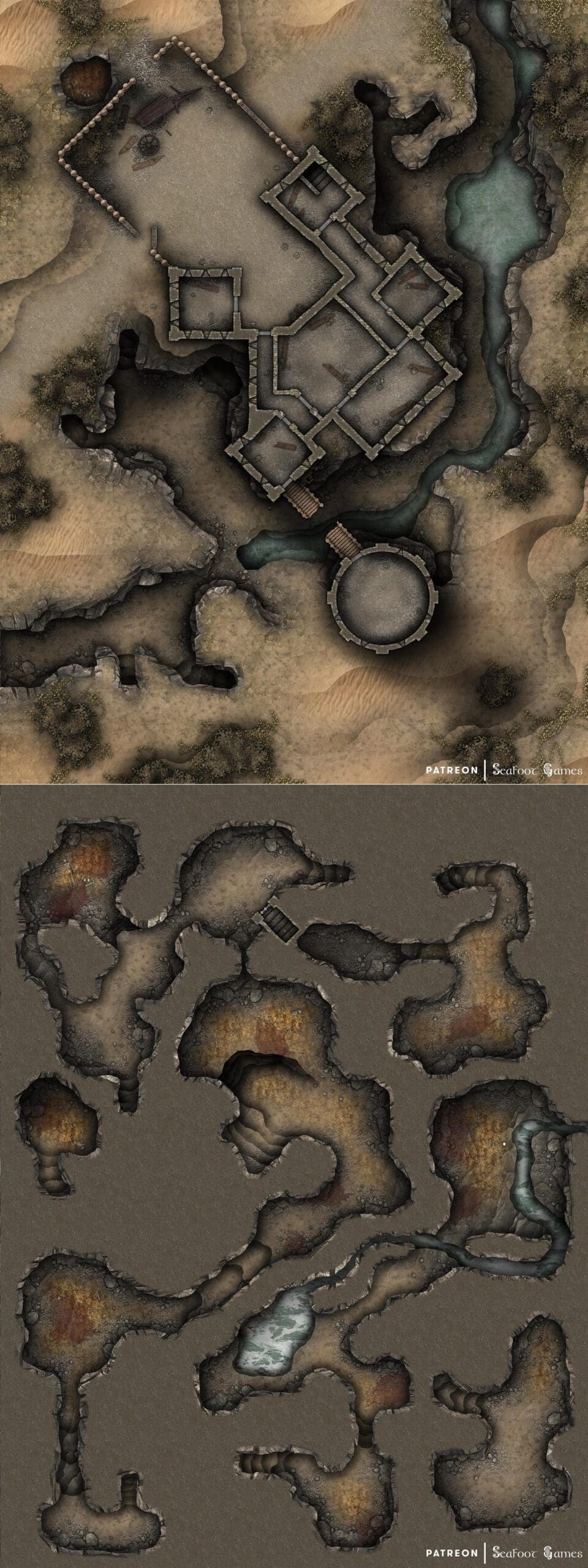 Ruined Desert Outpost Fortress Free 40x30 Multi-Level DnD Battlemap ...