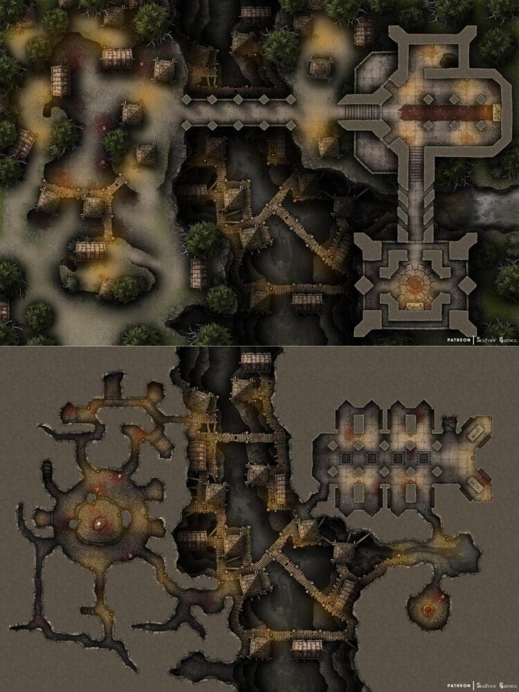 Maneaters Forest Temple Village Free 60x40 Multi-Level DnD Battlemap ...