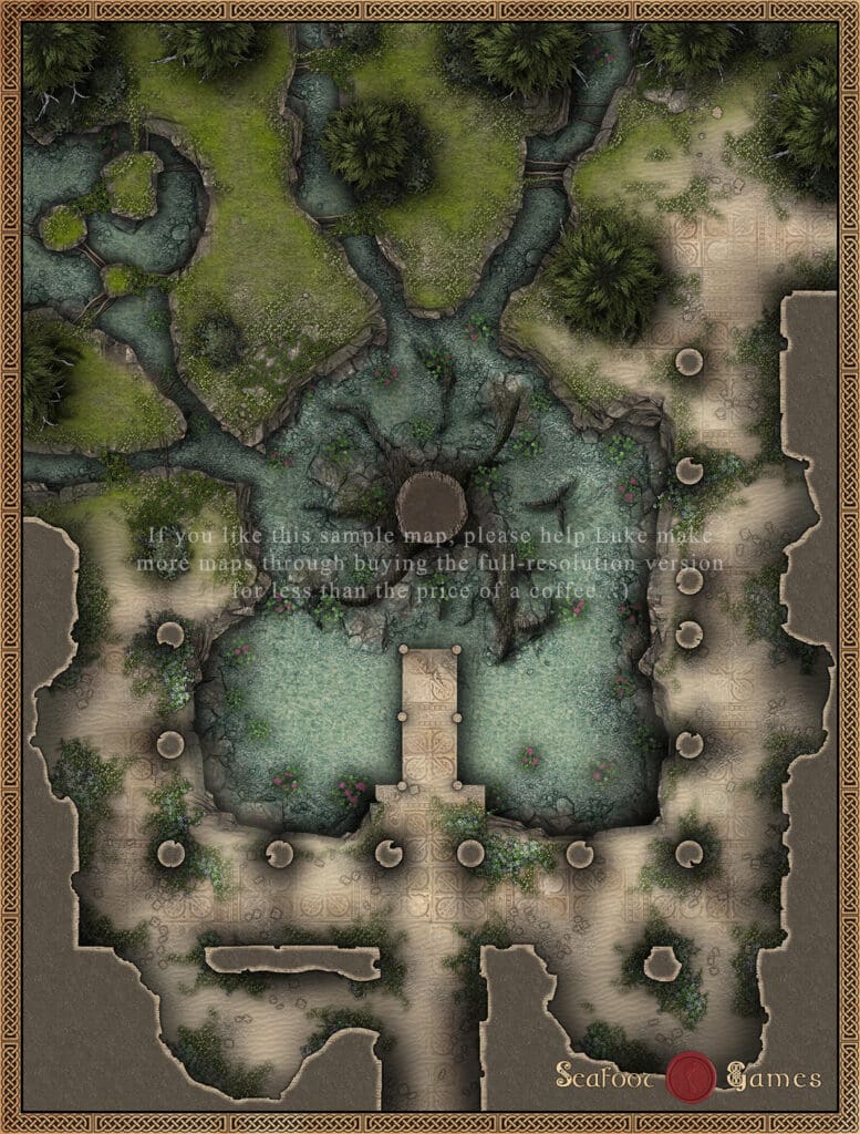 Ruined Temple of Eternal Spring 40x30 DnD Battlemap with Adventure ...