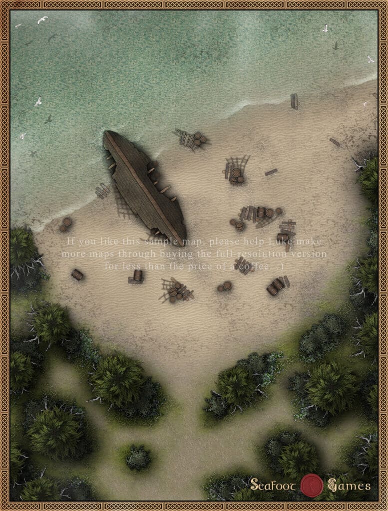 Savage Coast Shipwrecked Beach 40x30 DnD Battlemap